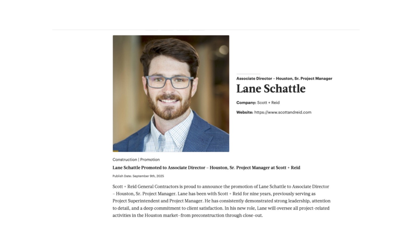 People On The Move - Houston Business Journal: Lane Schattle - Scott + Reid